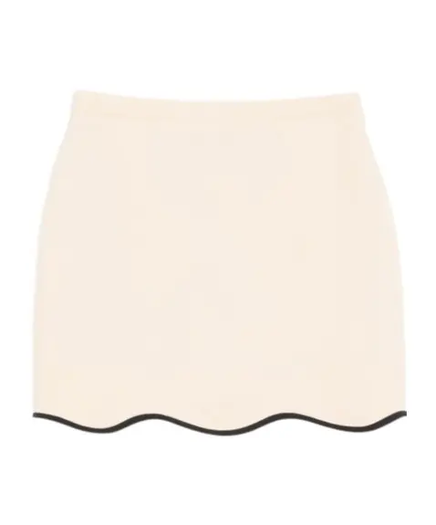 Valentino Garavani Mini Skirt In Crepe Couture With Lace Trim - Vanilla/black
