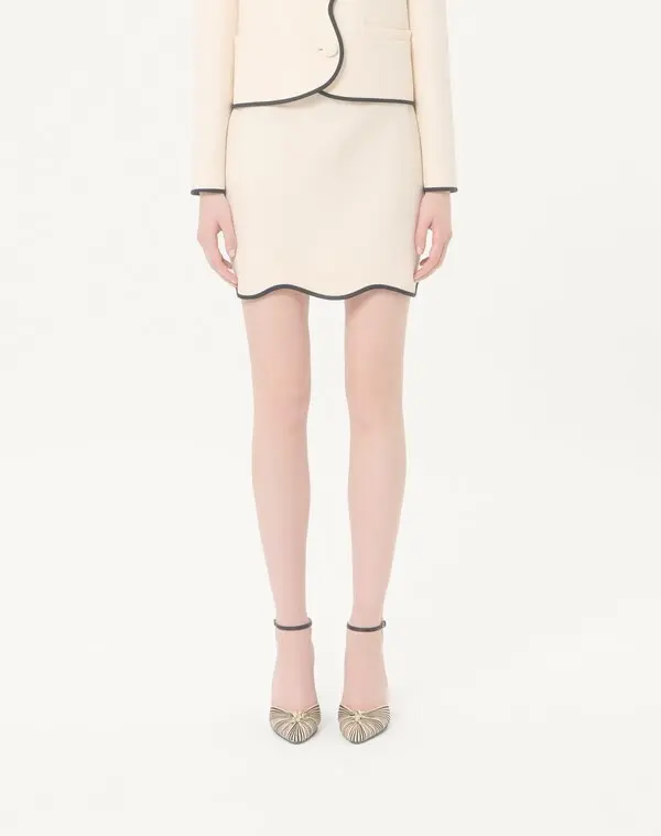 Valentino Garavani Mini Skirt In Crepe Couture With Lace Trim - Vanilla/black