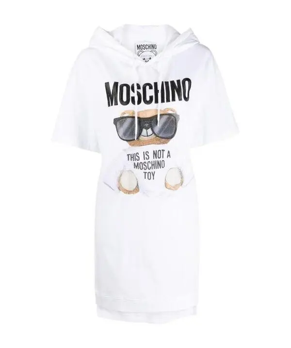 Moschino Teddy Bear Print Hoodie Dress - White