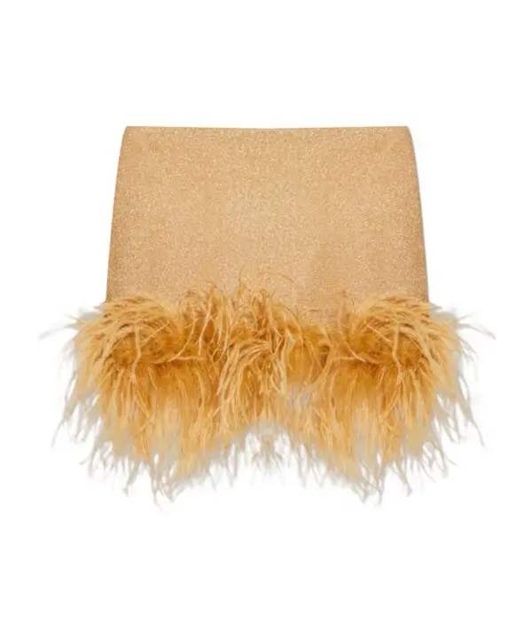 Oseree Feather-trim Mini Skirt - Nude