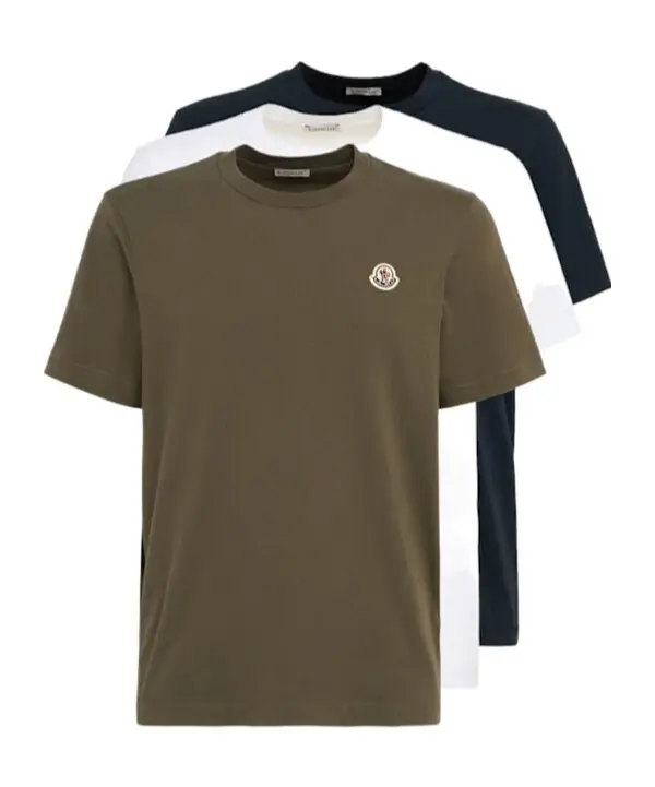 Moncler 3 Pack Logo Patch Cotton T-shirt - Brown