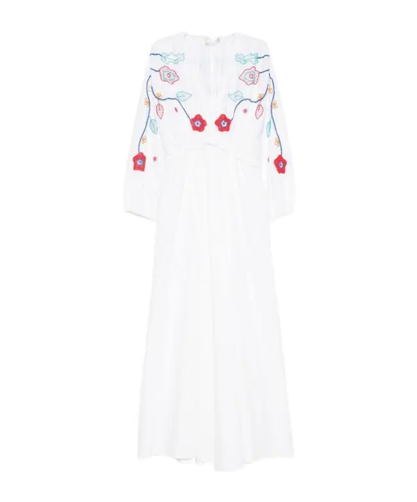 FORTE_FORTE Floral-embroidered Cotton Maxi Dress - White