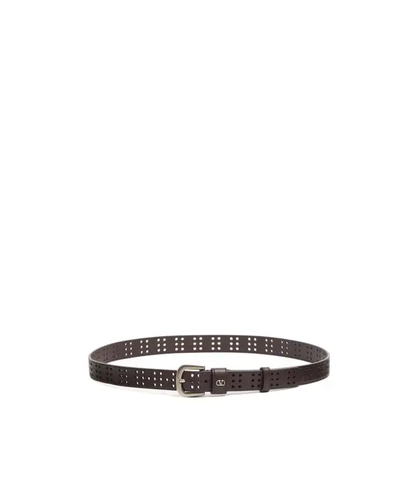 Valentino Garavani Mini Vlogo Signature Belt In Perforated Leather - Black