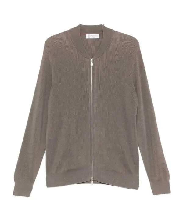 Brunello Cucinelli Ribbed Zip-fastening Cardigan - Gray