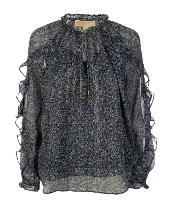 Michael Kors Ruffled Floral Blouse - Black