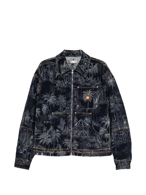 Amiri Chateau Palms Jacquard Zip Jacket - Black