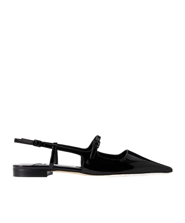 JIMMY CHOO Didi Patent Leather Slingback Pointed Toe Flats - Black