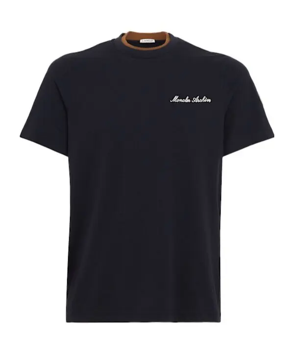 Moncler Embroidered Logo Cotton T-shirt - Black