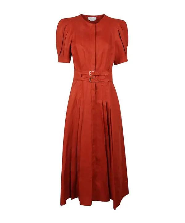 Gabriela Hearst Belted Pleated Dress - Red