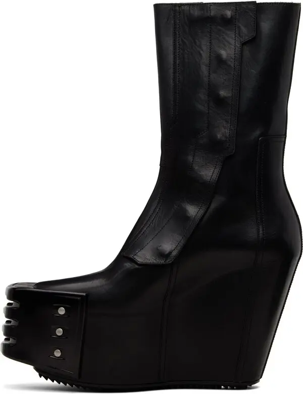 Rick Owens Square-toed Wedge Boots With Rivets
