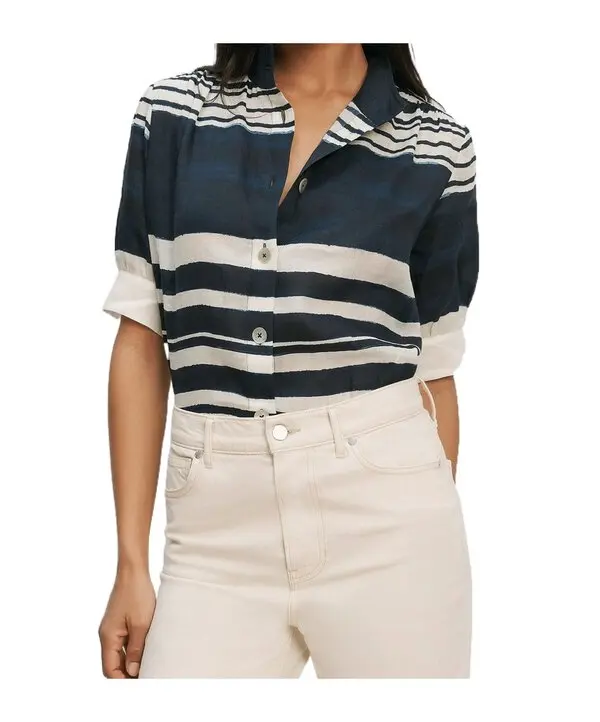 Veronica Beard Striped Short-sleeve Shirt