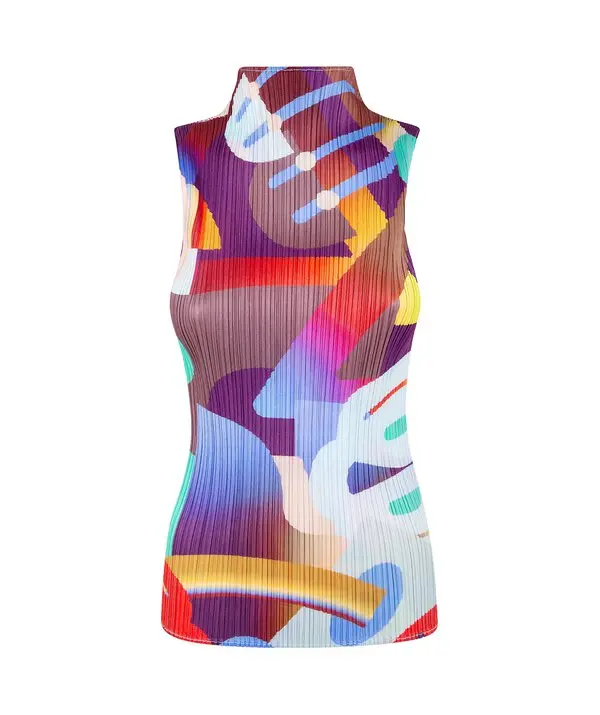 PLEATS PLEASE BY ISSEY MIYAKE Sleeveless High-neck Printed Top