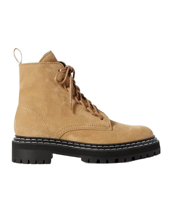 Proenza Schouler Suede Lug Sole Combat Boots - Beige