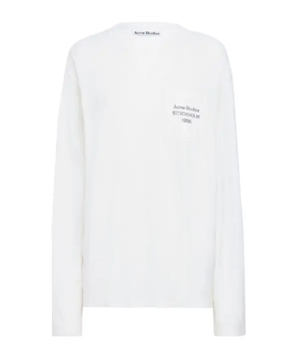Acne Studios Long Sleeve Organic Cotton Blend T-shirt With Crewneck And Pocket Detail