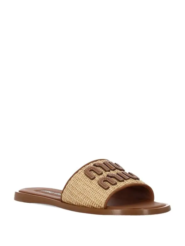 Miu Miu Round Toe Flat Sandals With Letter Detailing