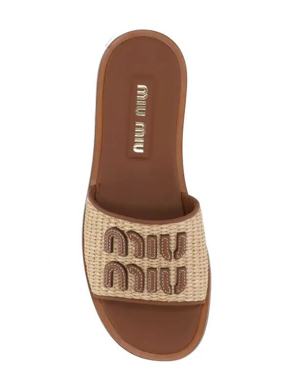 Miu Miu Round Toe Flat Sandals With Letter Detailing