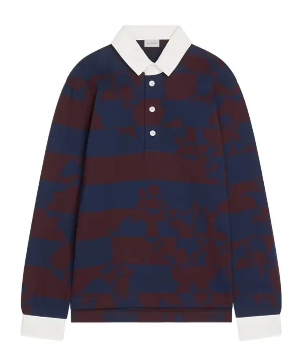 Dries Van Noten Striped Long-sleeved Polo Shirt - Blue