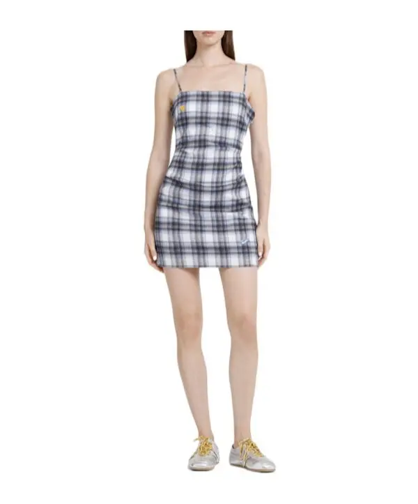Acne Studios Check Linen Blend Mini Dress - Gray