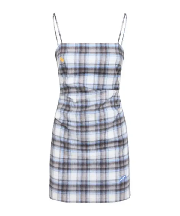 Acne Studios Check Linen Blend Mini Dress - Gray