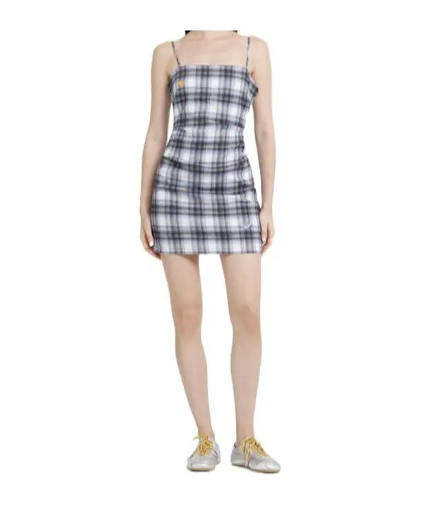 Acne Studios Check Linen Blend Mini Dress - Gray