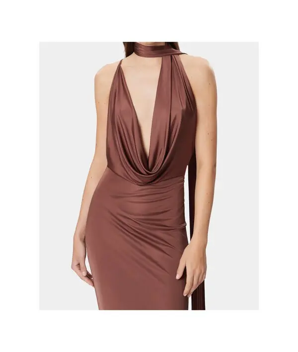 AMAZUIN Halterneck Draped Maxi Dress With Slit