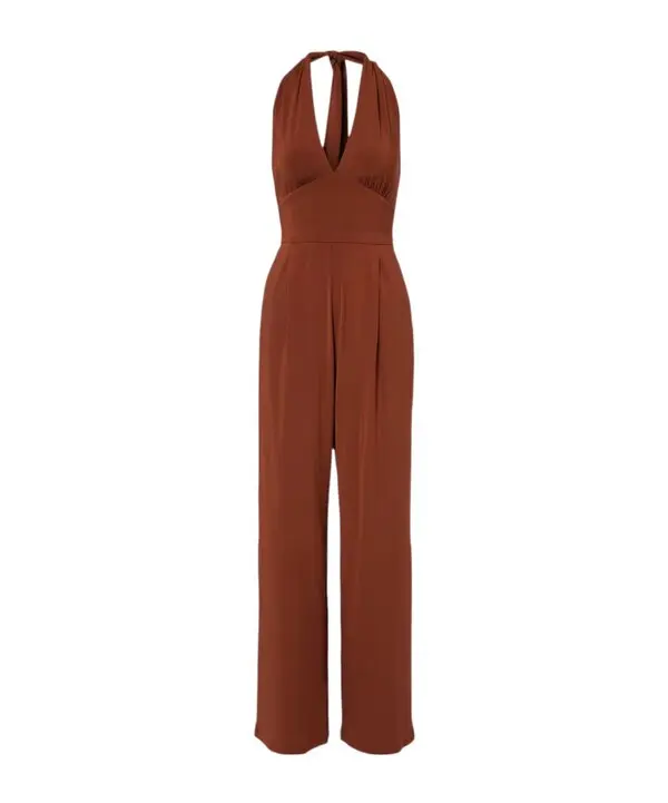 Max Mara Sleeveless V-neck Draped Jumpsuit - Red