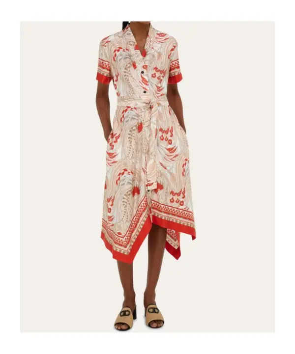 FERRAGAMO Rooster Print Asymmetrical Midi Dress