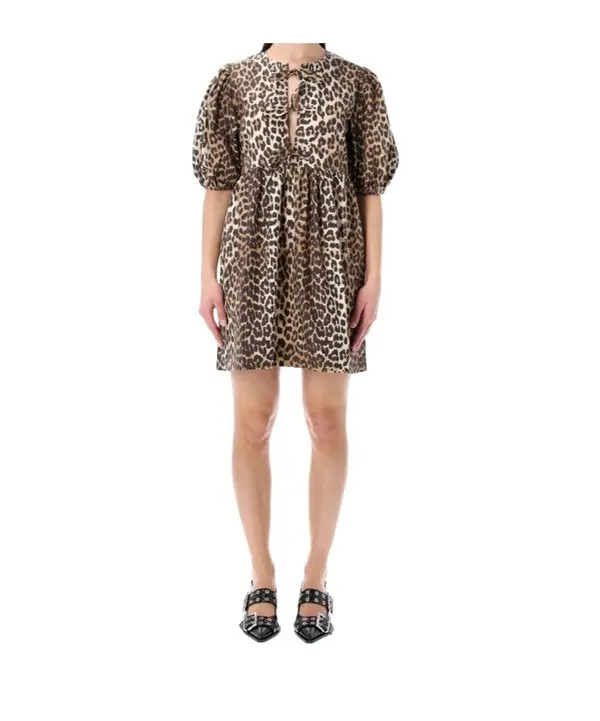 GANNI Short-sleeved Leopard Print Mini Dress