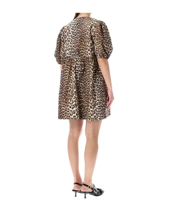 GANNI Short-sleeved Leopard Print Mini Dress