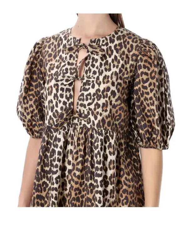 GANNI Short-sleeved Leopard Print Mini Dress