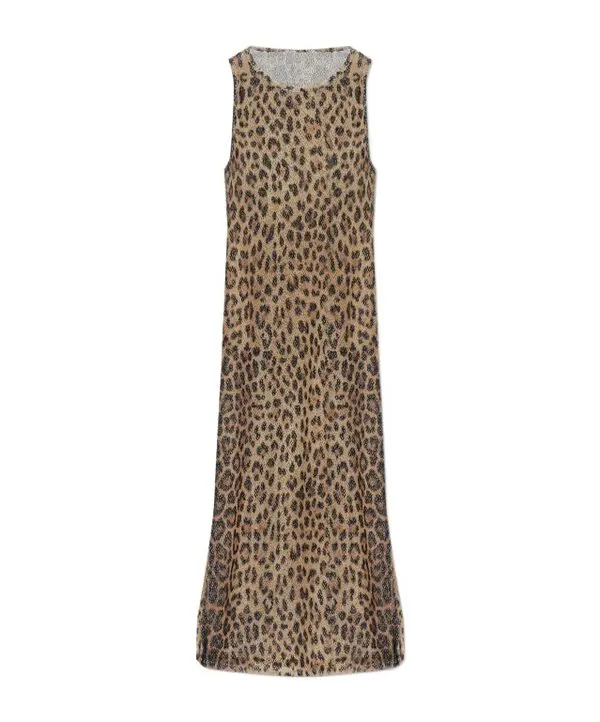 Moschino Sleeveless Animal Print Maxi Dress - Brown