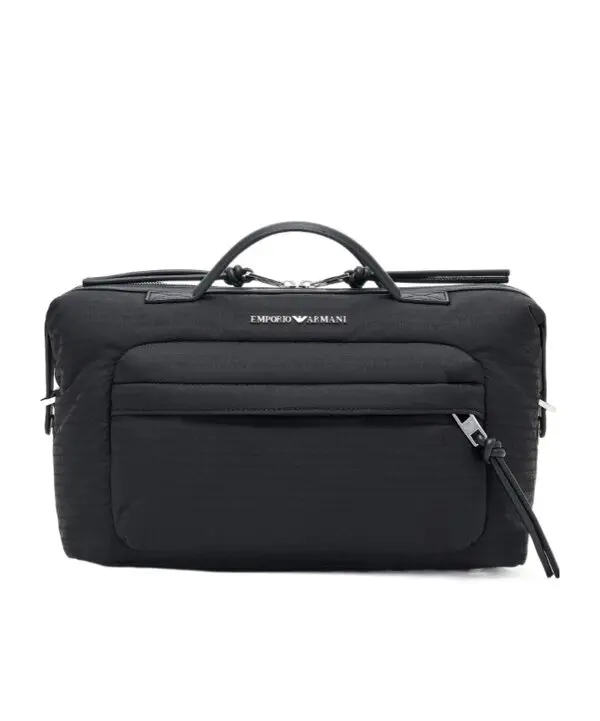 Emporio Armani Monogram Lettering Satchel Bag - Black