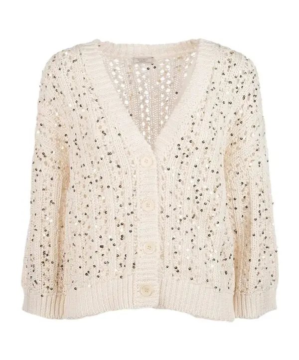 Peserico Sequin-embellished Open-knit Cardigan - Nude