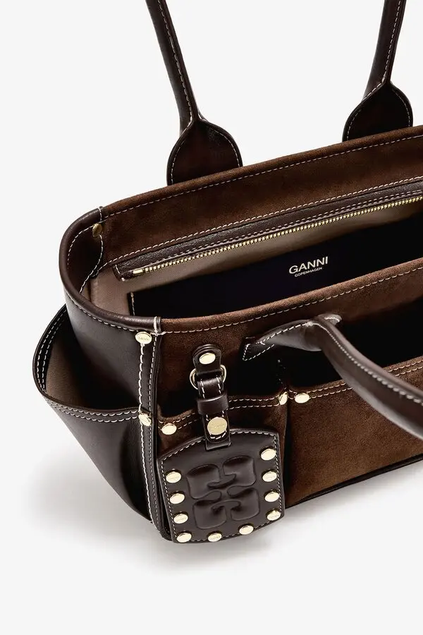 GANNI Suede Top Handle Bag