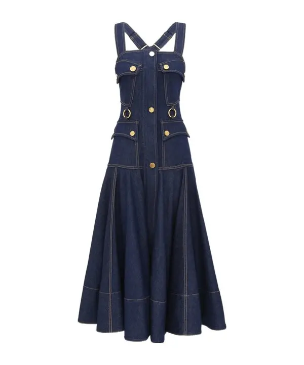 Zimmermann Luna Denim Utility Midi Dress - Black