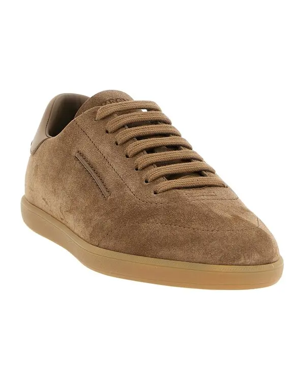Zegna Suede Low-top Sneakers With Logo Detail - Brown