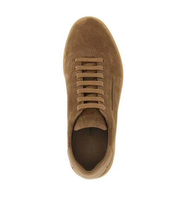 Zegna Suede Low-top Sneakers With Logo Detail - Brown