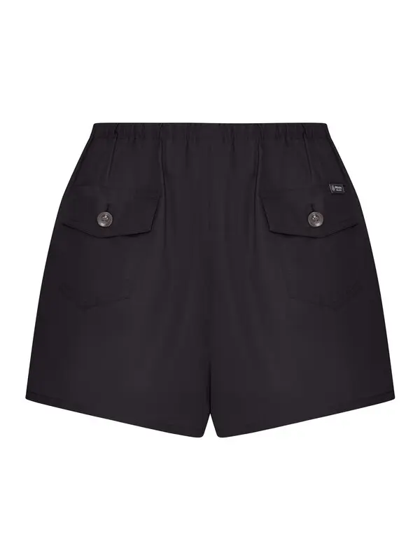 Prada Elastic Waist Wide-leg Shorts With Button Detail Pockets - Black