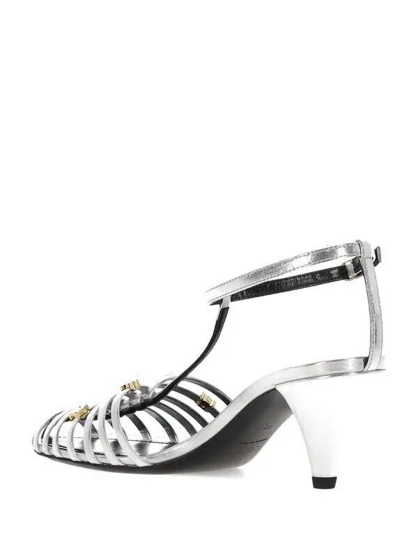 Celine Cage Heeled Sandal In Laminated Lambskin - Silver