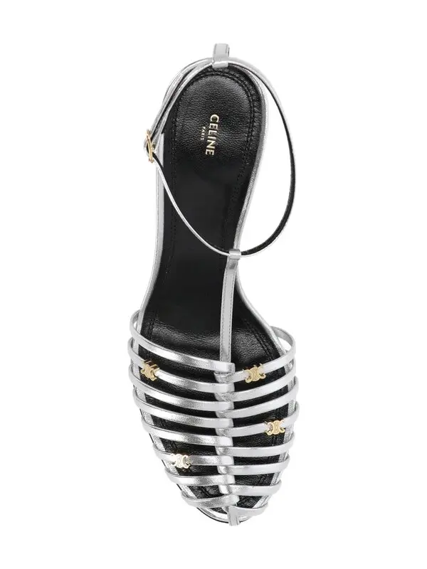 Celine Cage Heeled Sandal In Laminated Lambskin - Silver
