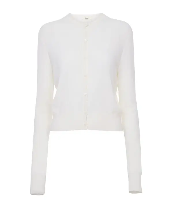 Chloé Pointelle-knit Scalloped-trim Cardigan - White