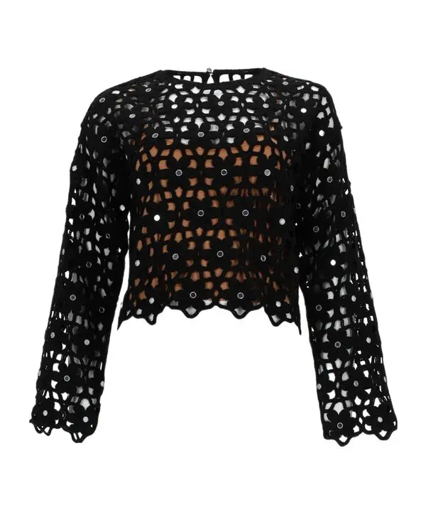 Michael Kors Mirror-embellished Floral Crochet Top - Black