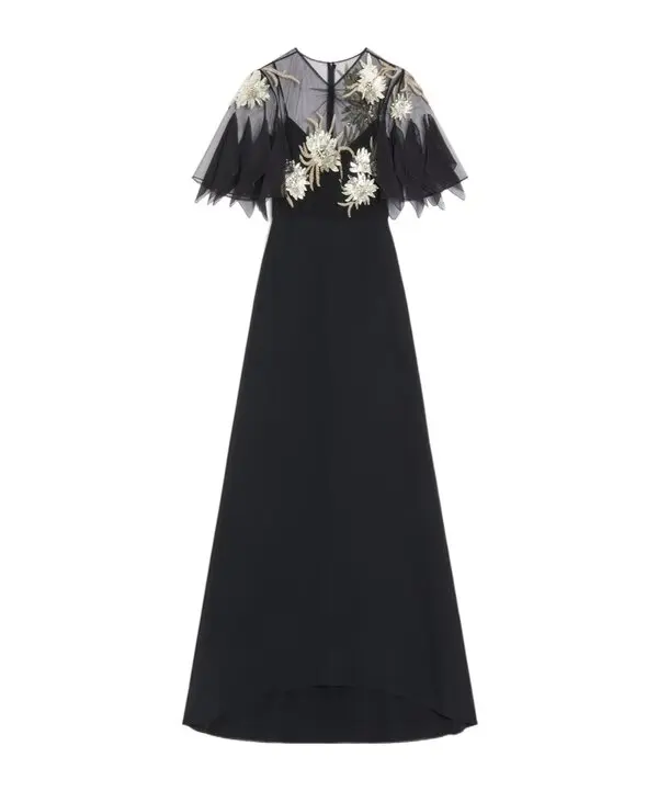 Valentino Garavani Short Sleeve Dress With Embellished Floral Motifs