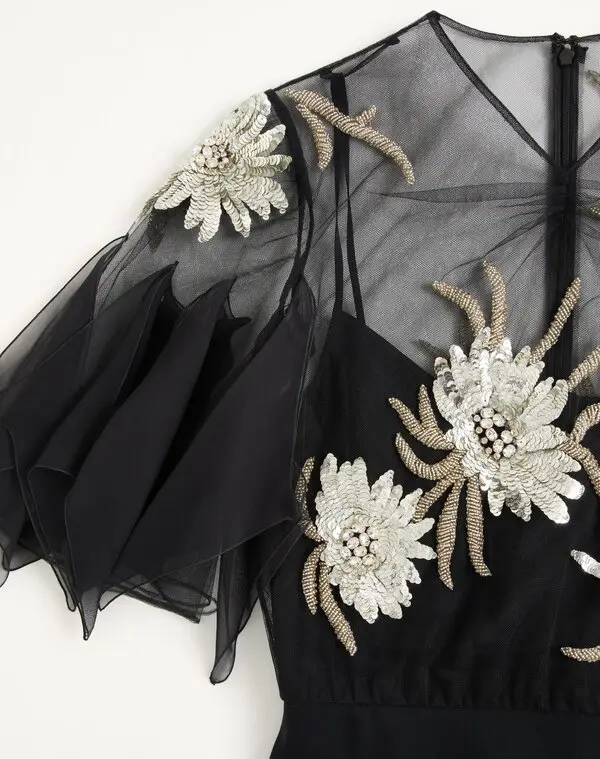 Valentino Garavani Short Sleeve Dress With Embellished Floral Motifs