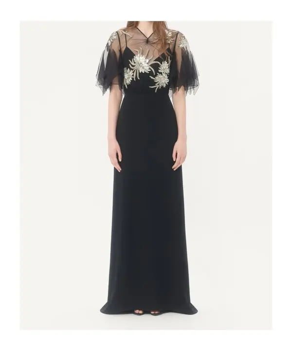 Valentino Garavani Short Sleeve Dress With Embellished Floral Motifs