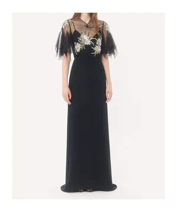 Valentino Garavani Short Sleeve Dress With Embellished Floral Motifs