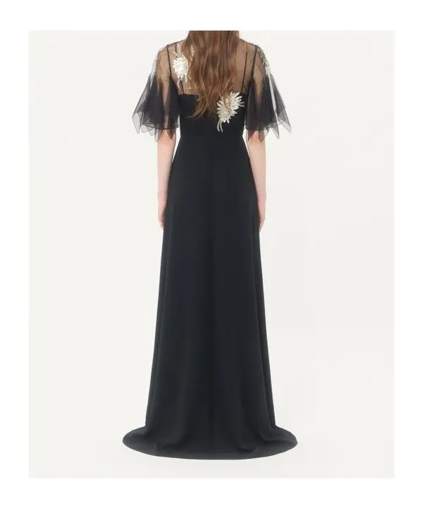 Valentino Garavani Short Sleeve Dress With Embellished Floral Motifs