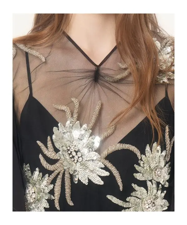 Valentino Garavani Short Sleeve Dress With Embellished Floral Motifs