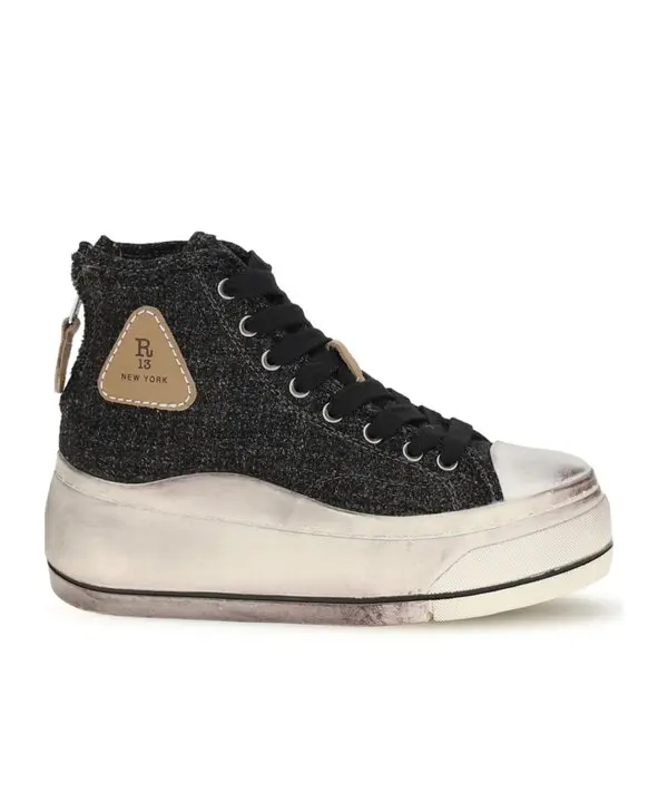 R13 Zip-detail Platform High Top Sneakers - Black