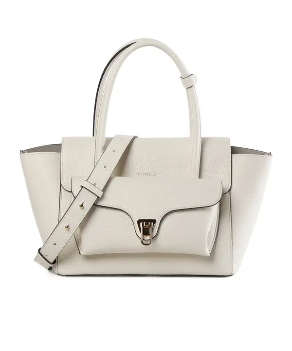 COCCINELLE Double Beat Foldover Top Tote Bag - White